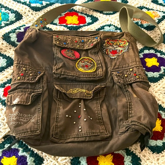 Ed Hardy | Bags | Rare Vintage Ed Hardy Studded Crossbody Bag With ...